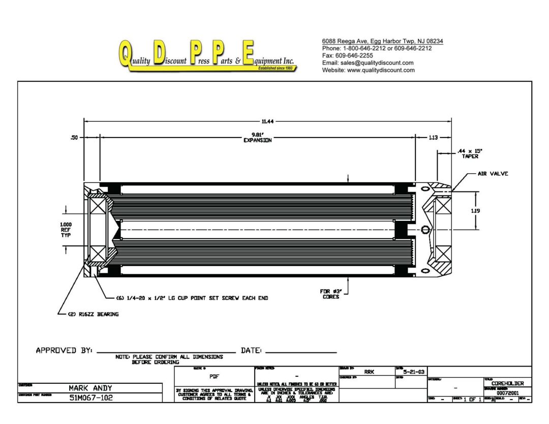 MARK ANDY 4120 10″ WATSE REWIND CORE HOLDER FOR A 1″ DIA SHAFT WITH ...