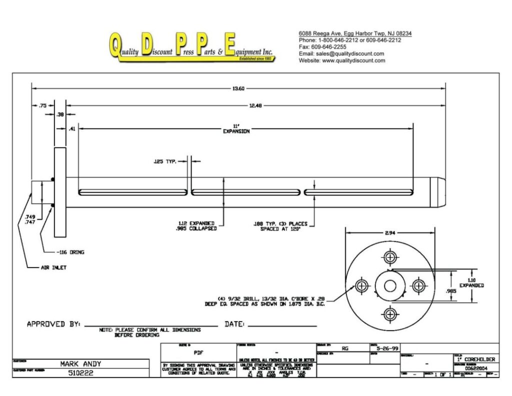 1″ SPINDLE FOR REWIND MACHINE FITS DCR MARK ANDY SLITTER REWINDERS AND ...