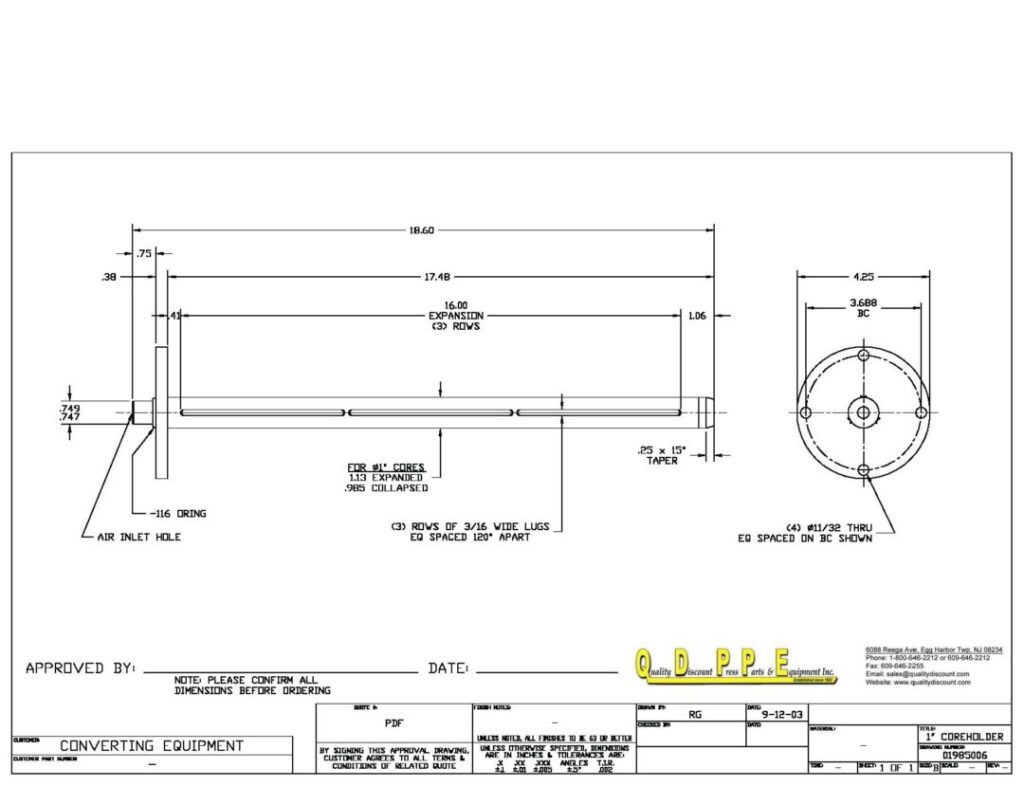 PIC 1116 SLITTER REWINDER 1″ REWIND SPINDLE - Quality Discount Press Parts